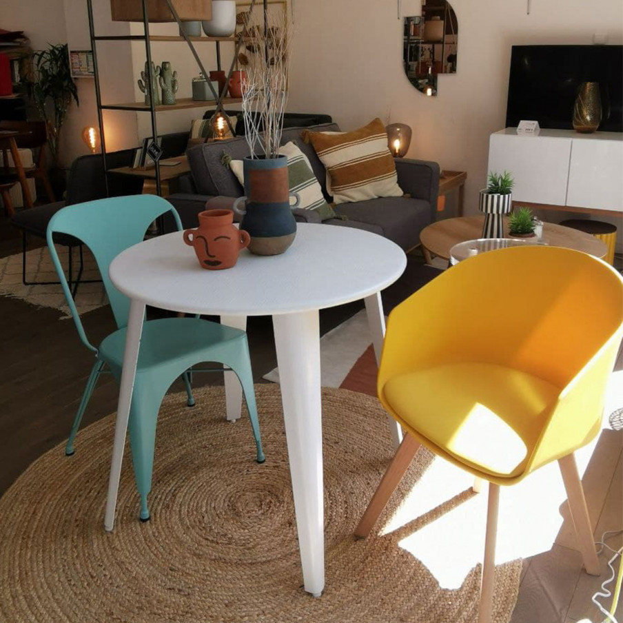 Table ronde blanche industrielle en métal, JURA