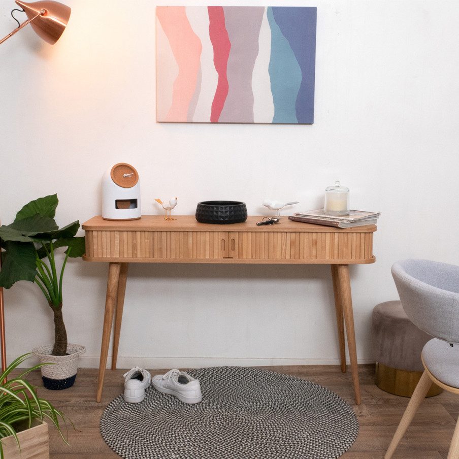 Console à portes coulissantes en bois clair, LUEVO